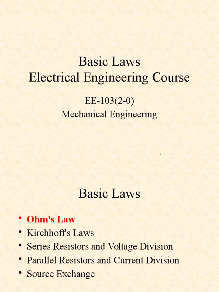 Basic Laws Electrical Engineering Course | PDF | Electrical Resistance ...