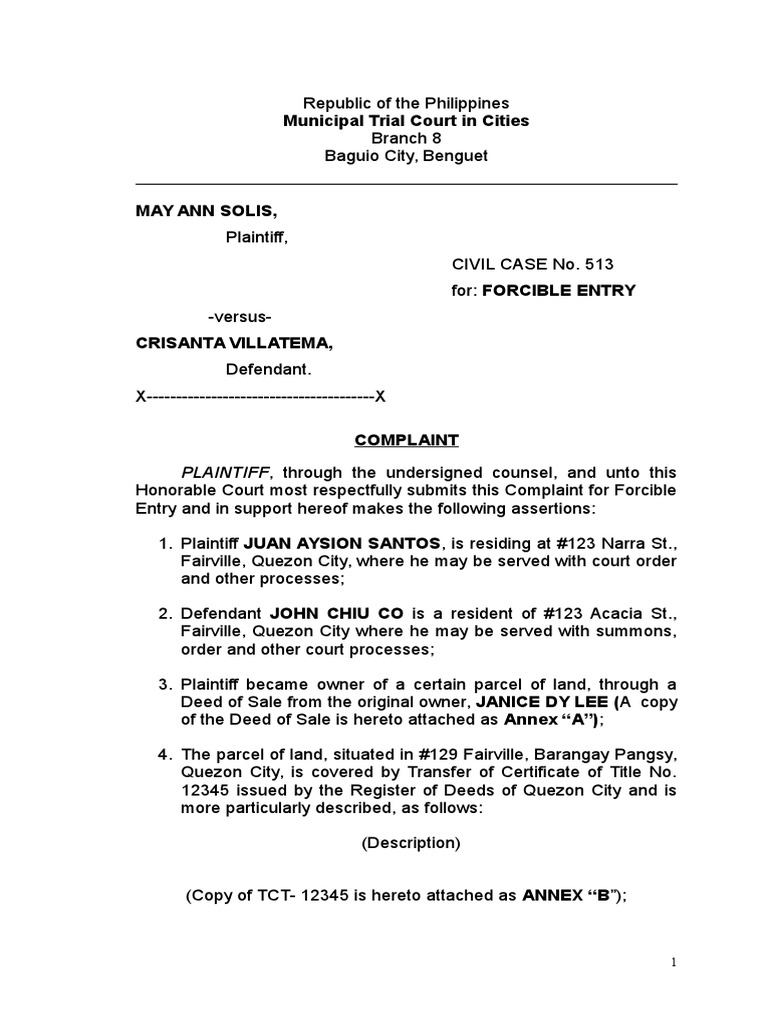 Complaint Forcible Entry | Lawsuit | Complaint | Free 30-day Trial | Scribd