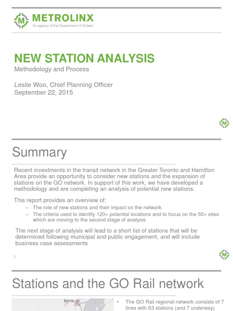 Metrolinx New Station Analysis Report | PDF | Public Transport | Transport