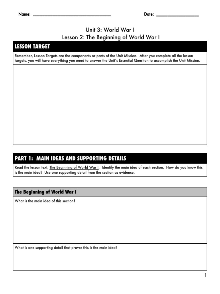 Unit 3 Lesson 2 Chronicles Student | PDF | Western Front (World War I ...