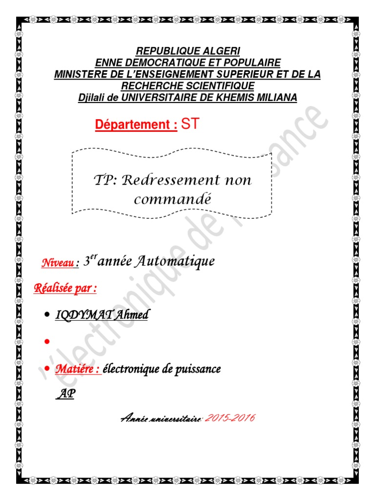 TP Electronique de Puissance | PDF | Redresseur | Ingénierie électronique