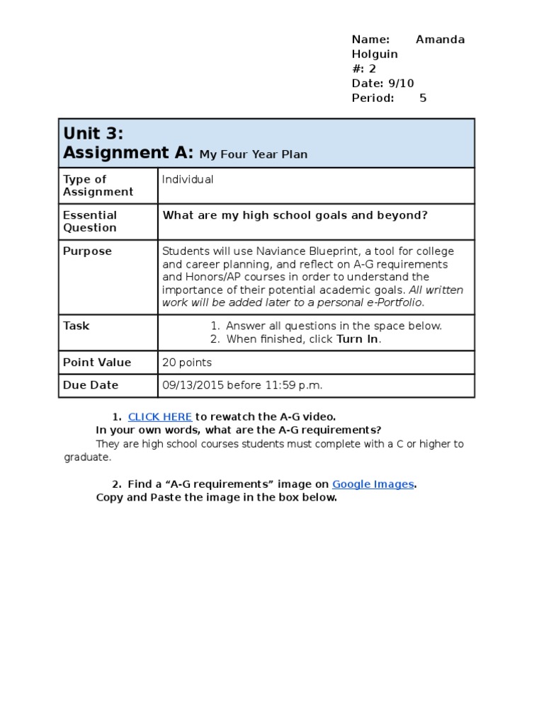 High School Goals and A-G Requirements Plan | PDF
