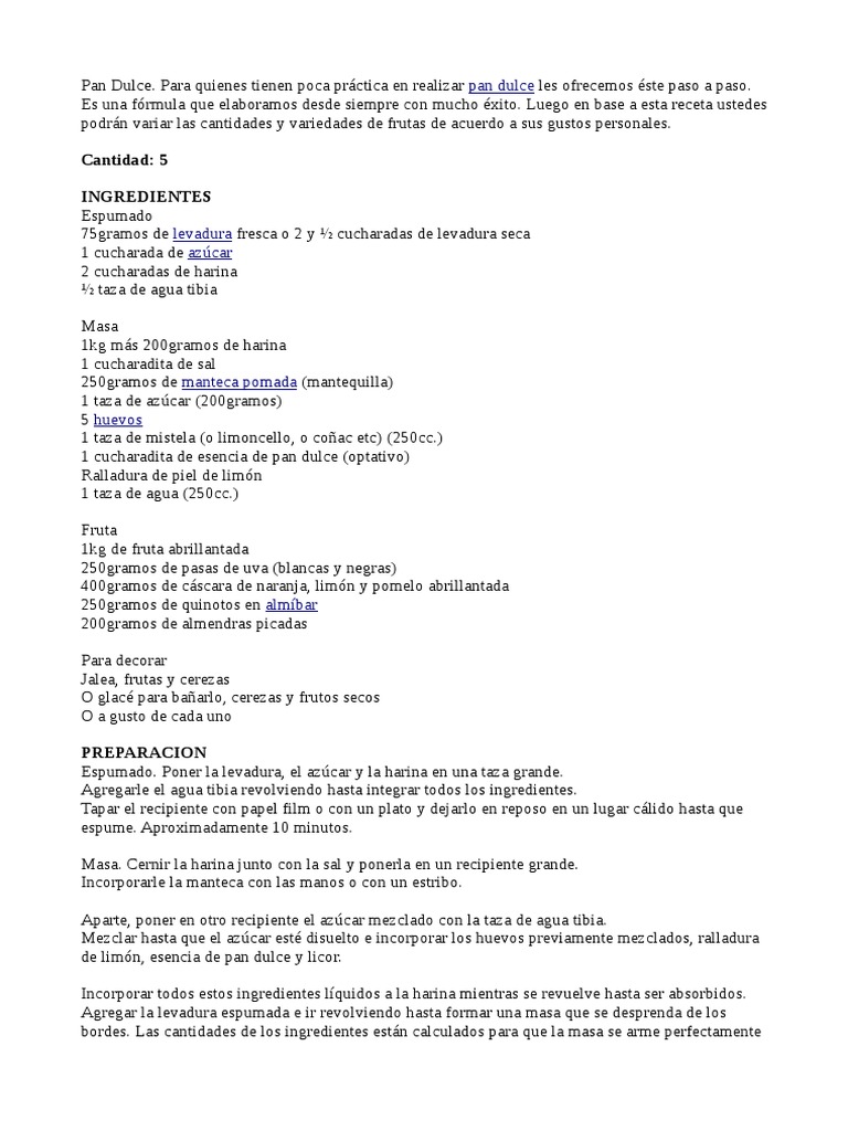 Receta Del Pan Dulce | PDF | Panes | Alimentos