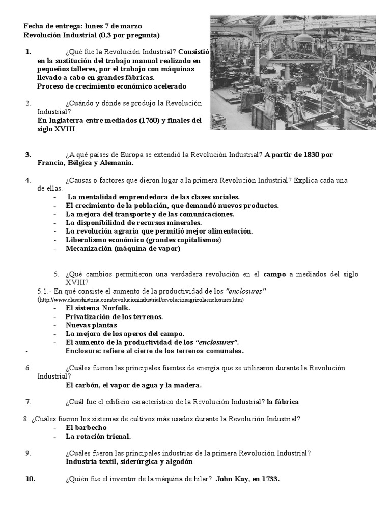 Examen sobre la Revolución Industrial | PDF | Revolución industrial ...