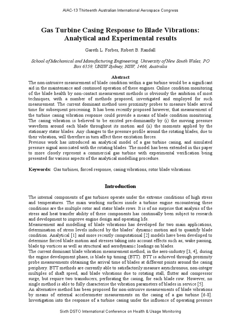 Gas Turbine Casing Response To Blade Vibrations | PDF | Turbine ...