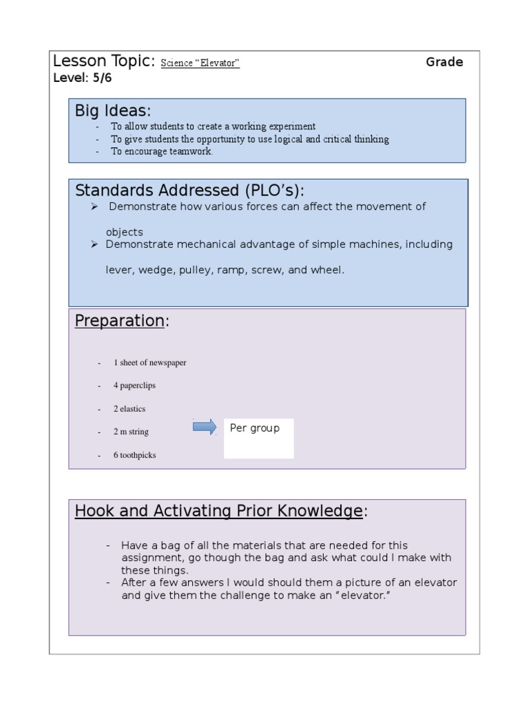Lesson Topic: Big Ideas:: Grade Level: 5/6 | PDF