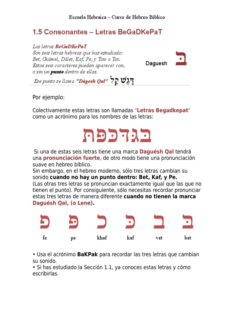 Letras Begadkepat y Dáguesh en Hebreo | PDF | Lenguaje hebreo | Idiomas