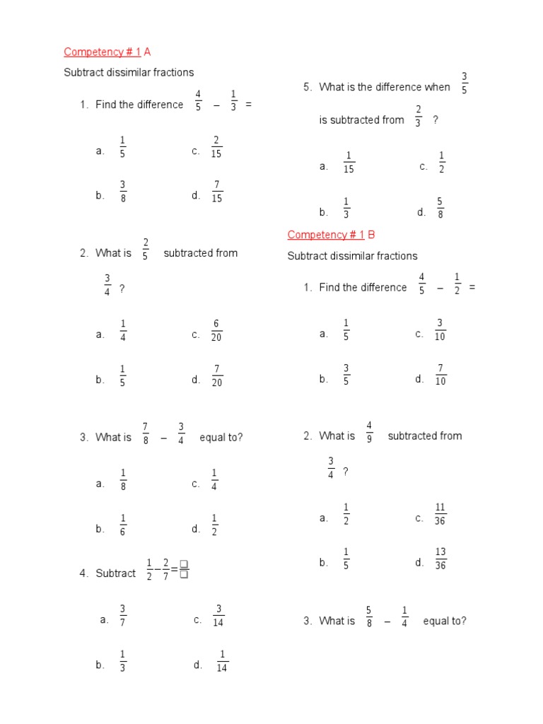 Grade 6 Math NAT Reviewer: Fractions | PDF
