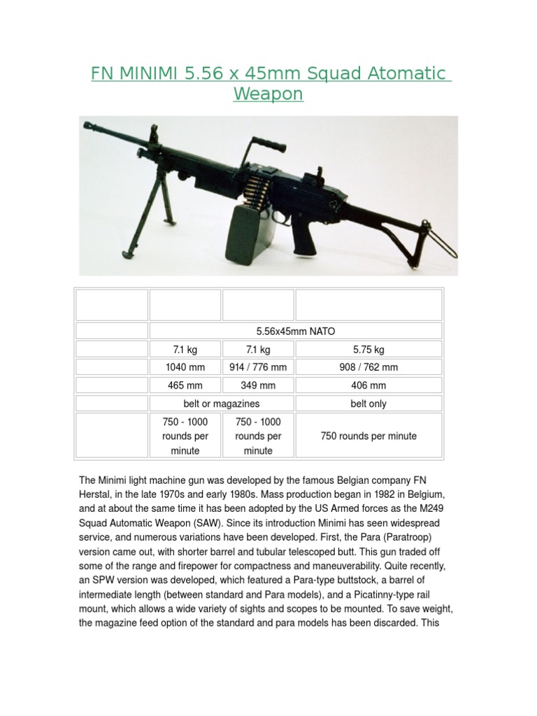 FN MINIMI 5 56 X 45mm Squad Automatic Weapon | PDF | Magazine (Firearms ...