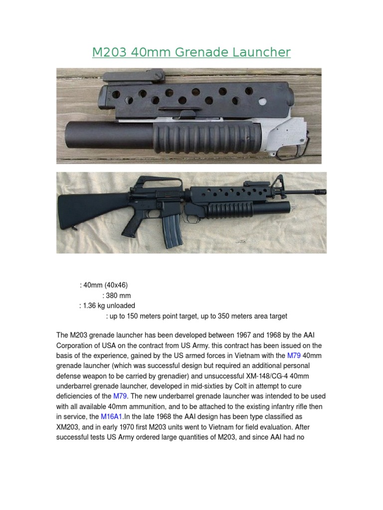 M203 40mm Grenade Launcher | PDF | Tools | Projectile Weapons