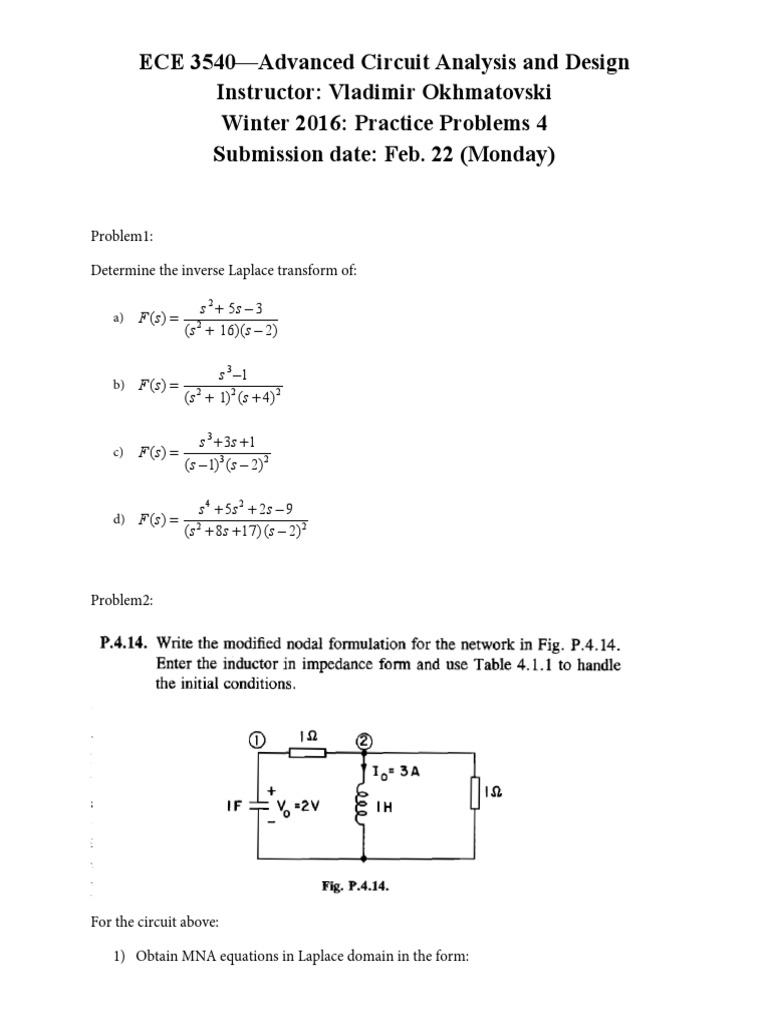 ECE 3540 Circuit Analysis Practice Problems | PDF | Teaching Methods ...