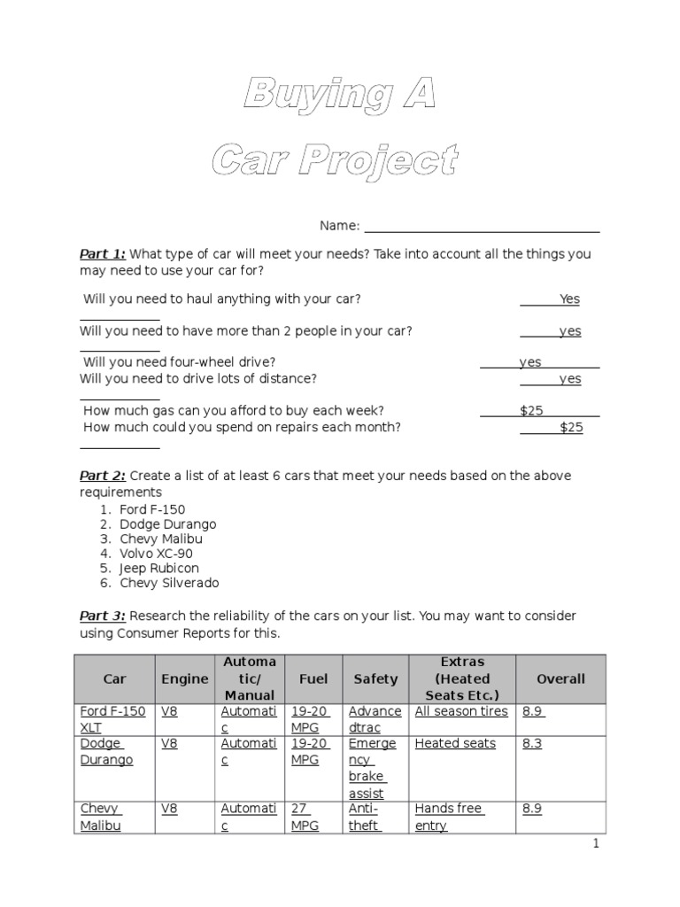 Car Buying Project Guide | PDF