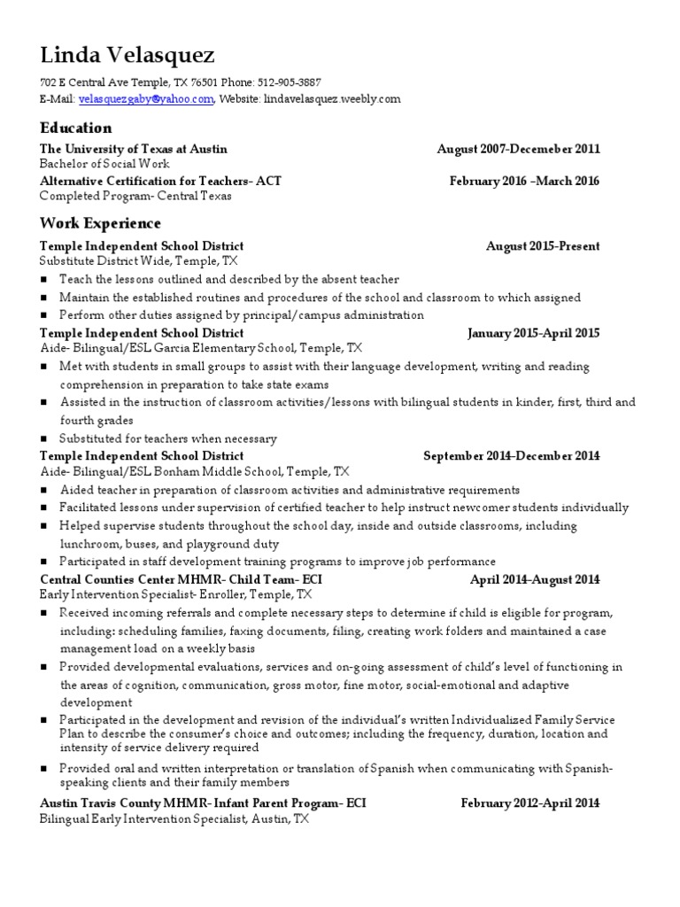 Linda - Resume | PDF | English As A Second Or Foreign Language | Teachers