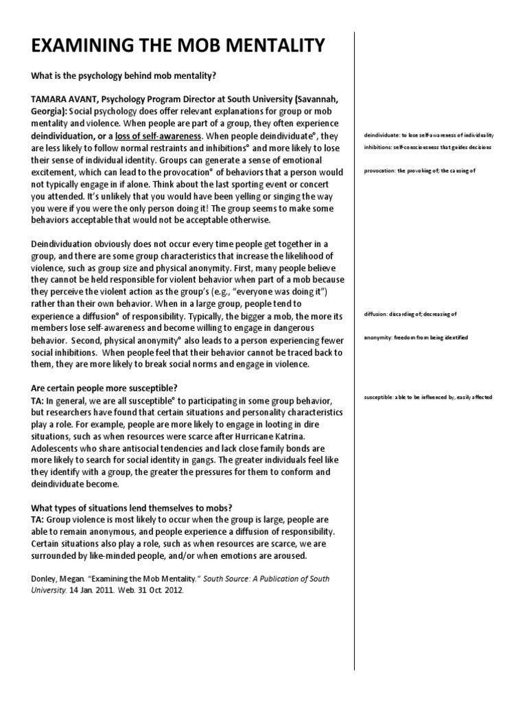 Examining The Mob Mentality | PDF | Violence | Emergence