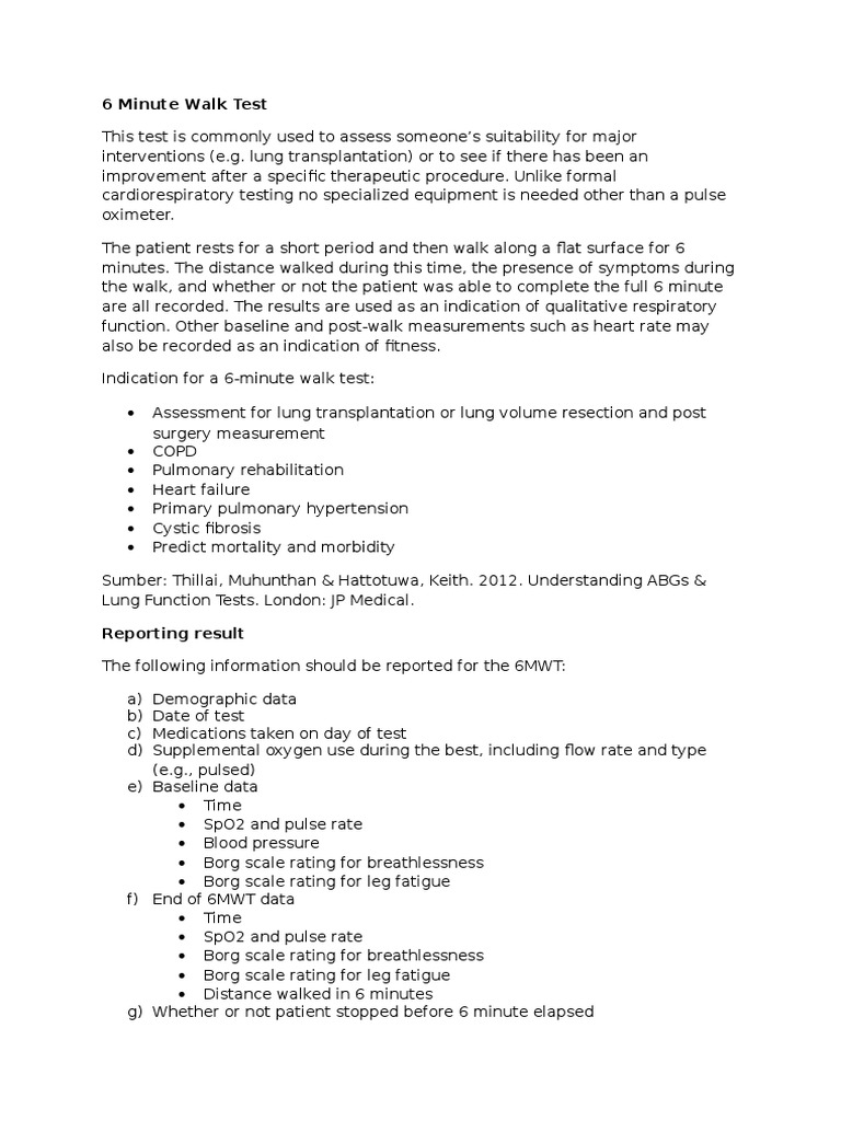 6 Minute Walk Test | PDF | Self-Improvement | Wellness