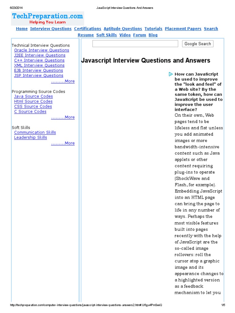 Javascript Interview Questions and Answers | PDF | Java Script | Http Cookie