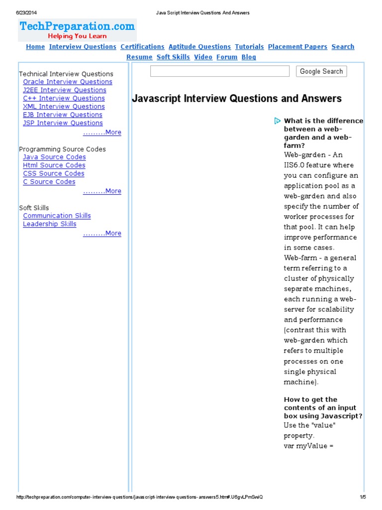 Javascript Interview Questions and Answers | PDF | Java Script | Areas Of Computer Science