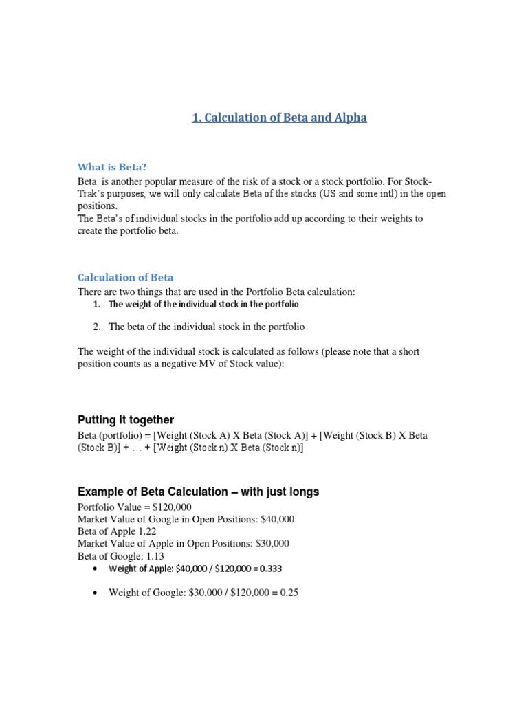 Alpha and Beta Portfolio Calculations | PDF | Computers