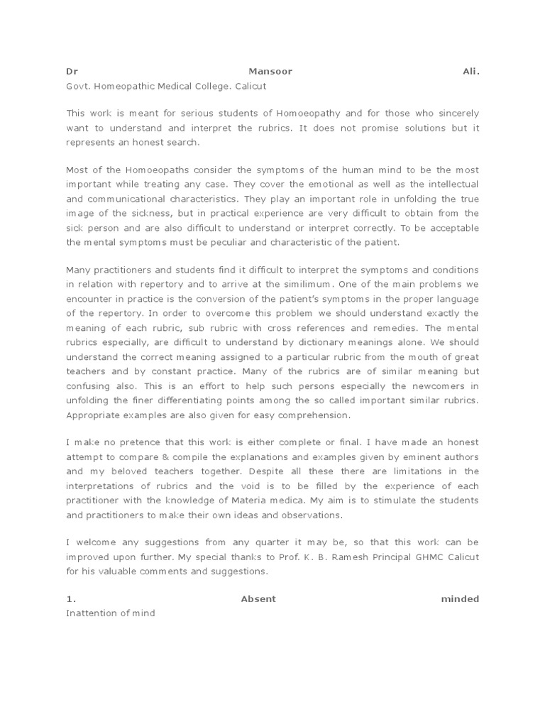 Comparative Study of Mind Rubrics | Download Free PDF | Homeopathy ...