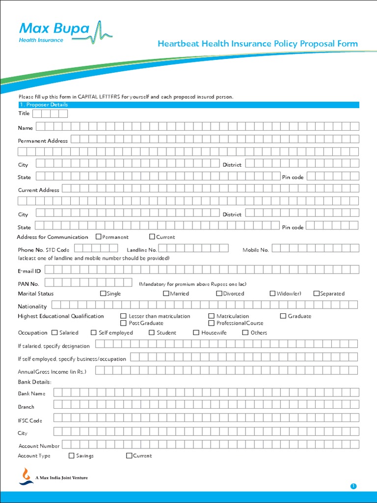 Max Bupa Proposal Form | Deductible | Insurance