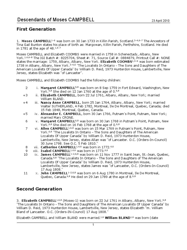 Some Descendants of Moses Campbell, A Narrative Genealogy | PDF