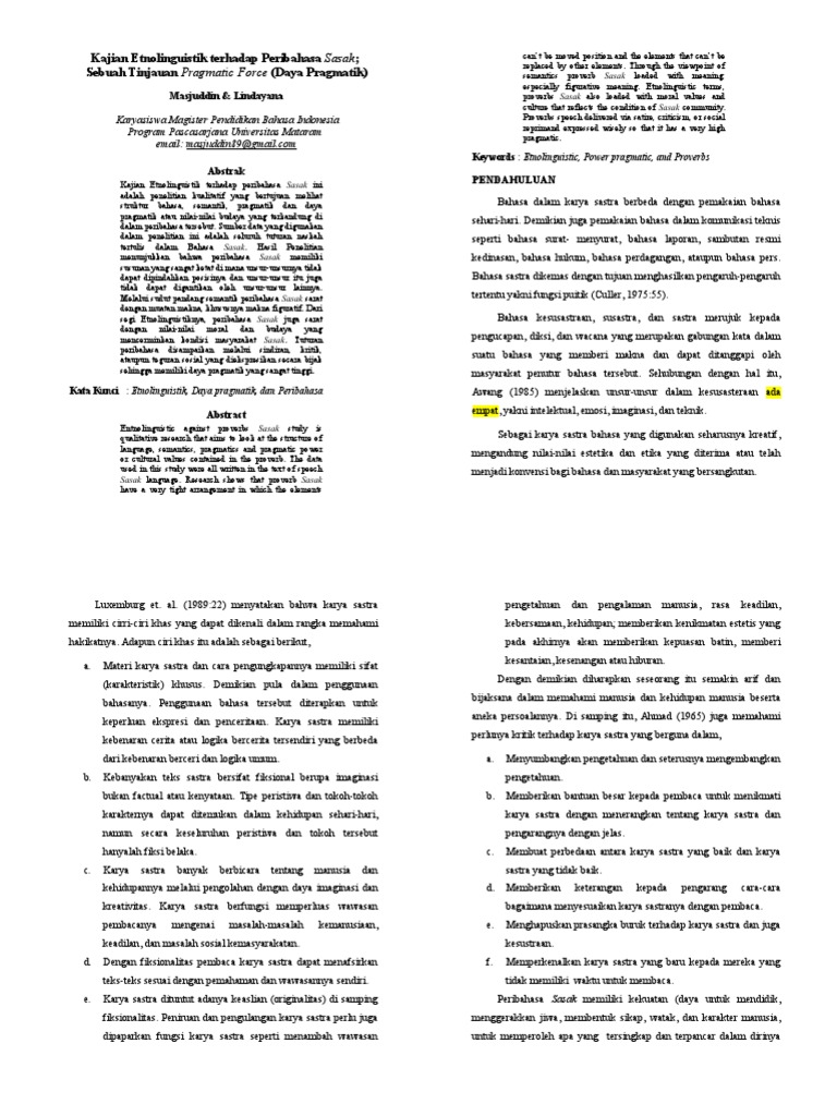 Kajian Etnolinguistik Terhadap Peribahasa Sasak CETAK | PDF | Seni & Disiplin Bahasa