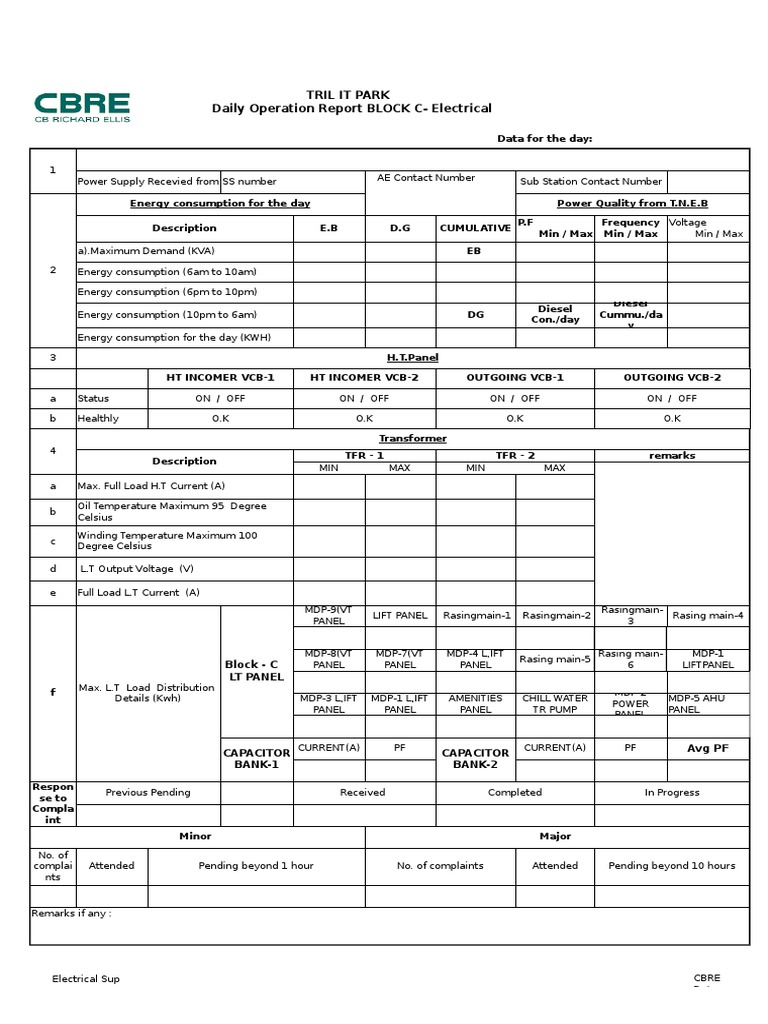 Electrical Daily Report | PDF | Capacitor | Power Supply