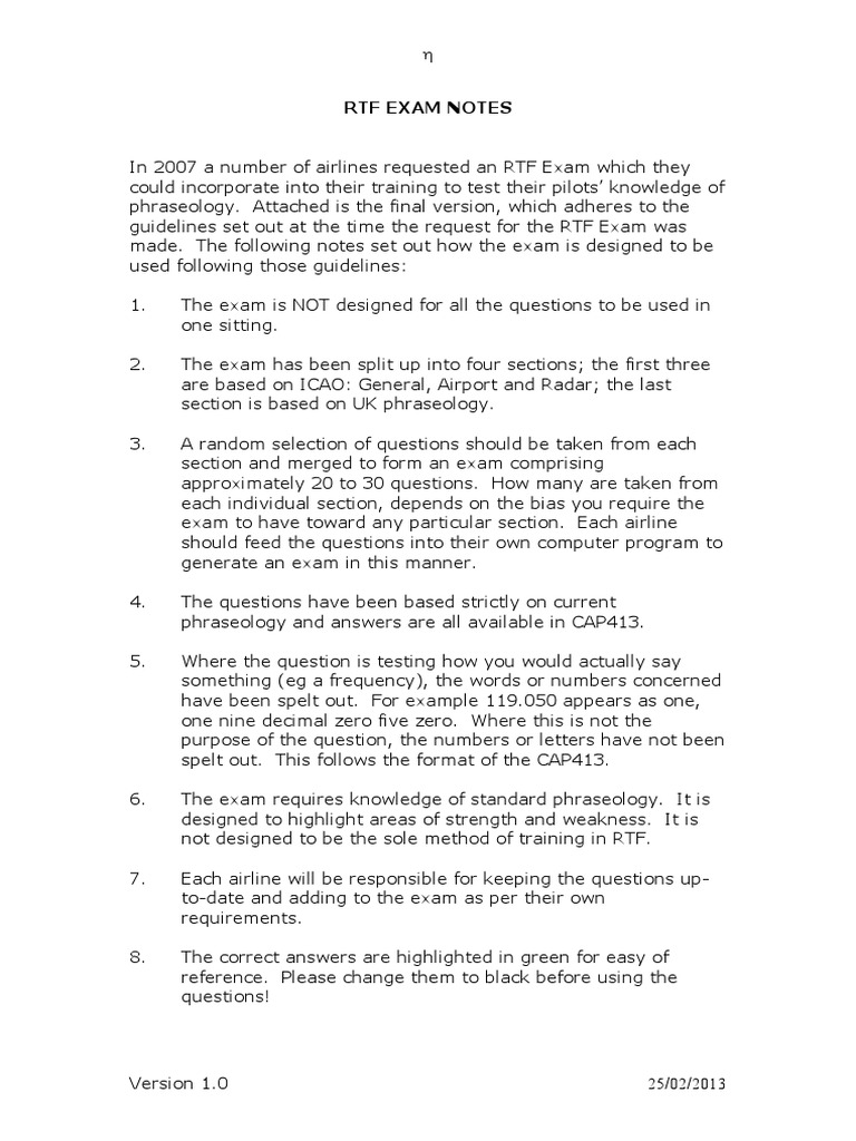 RT EXAM With Answers | PDF | Air Traffic Control | Test (Assessment)