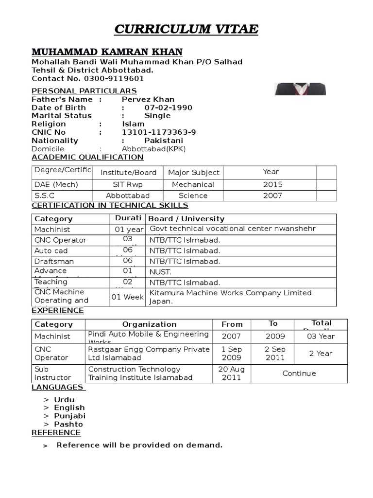 Muhammad Kamran Khan CV | PDF