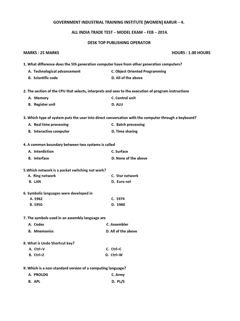 Dtpo Model Question Paper - A | PDF | Computer Program | Programming