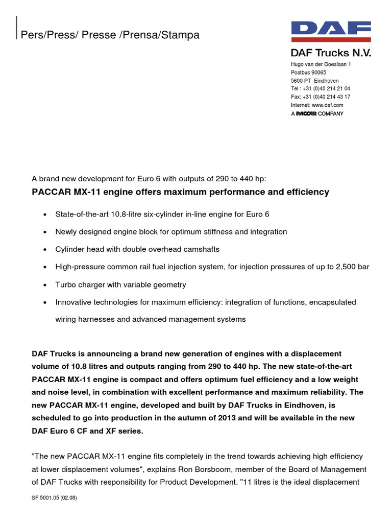 PACCAR MX-11 Engine Overview | PDF | Engines | Turbocharger