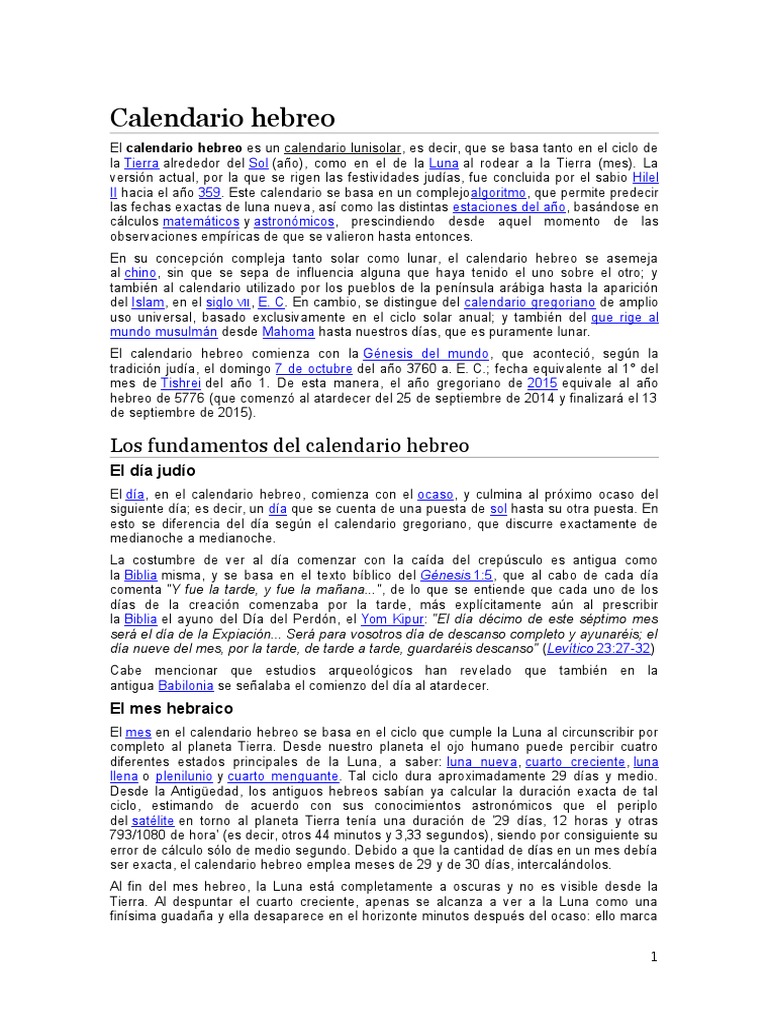 Calendario Hebreo: Meses y Estructura | PDF | Calendario hebreo ...