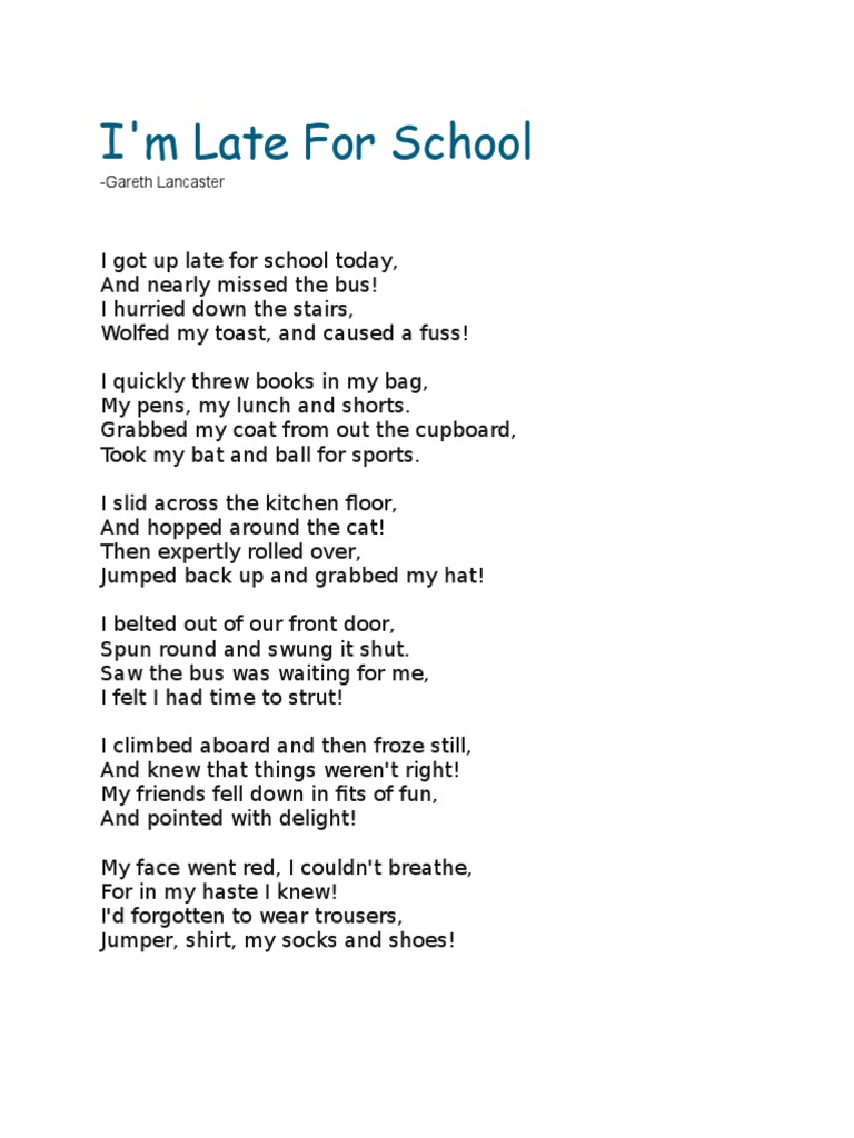 Late for School: A Humorous Poem | PDF | Lifestyle