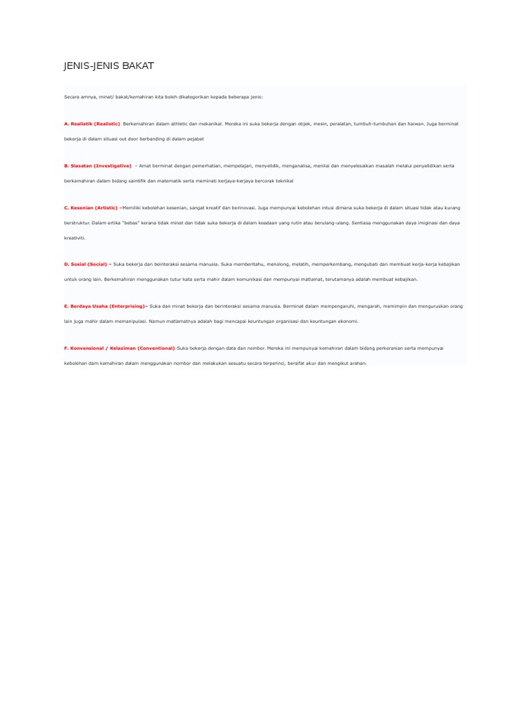 Jenis Bakat Dan Minat | PDF | Karier & Perkembangan