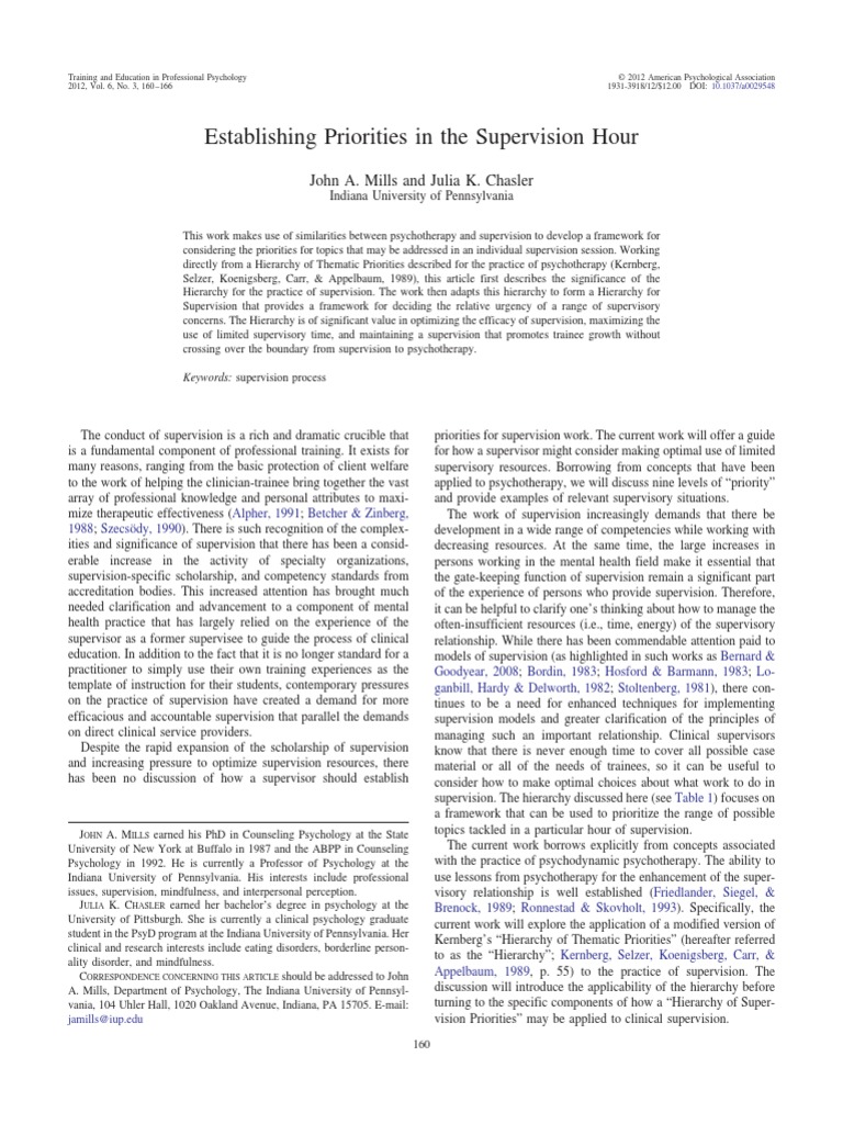 Establishing Priorities in The Supervision Hour | PDF | Psychotherapy ...