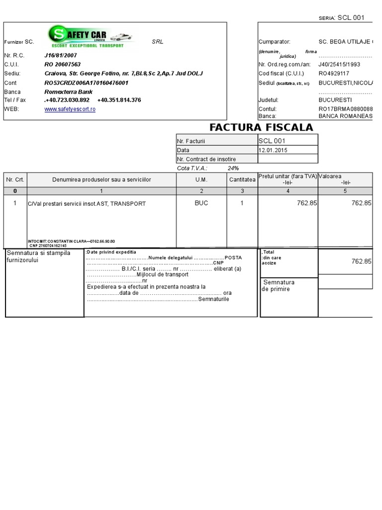 Model Factură Fiscală pentru Servicii | PDF