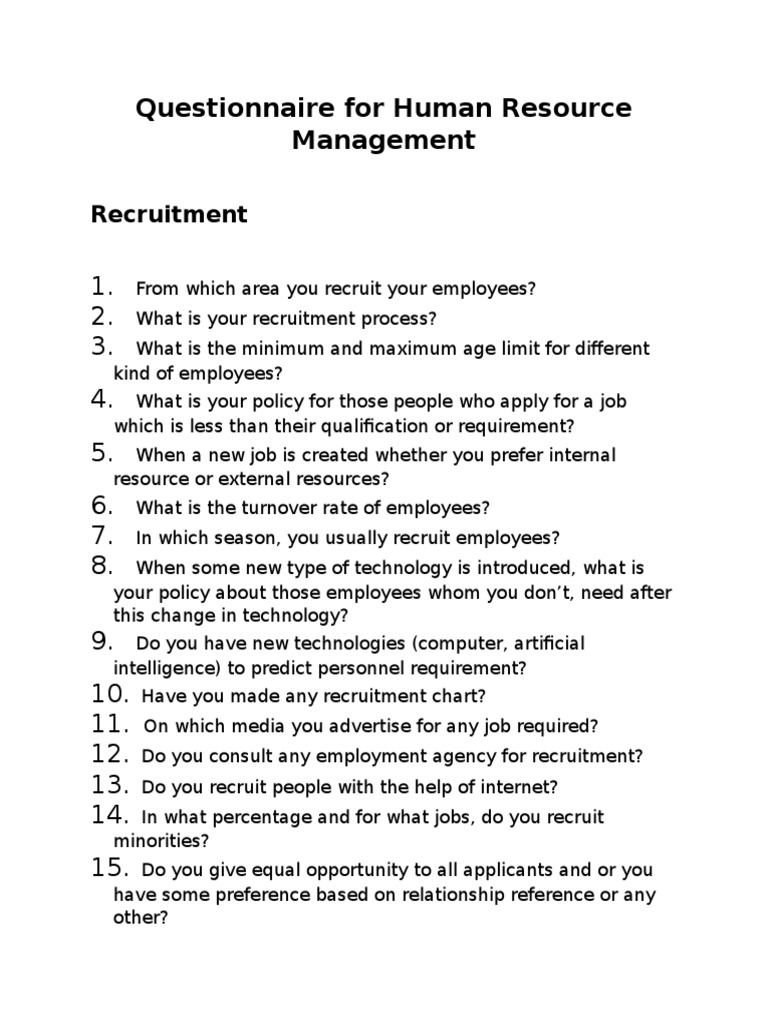 Questionnaire For Human Resource Management | PDF | Recruitment ...