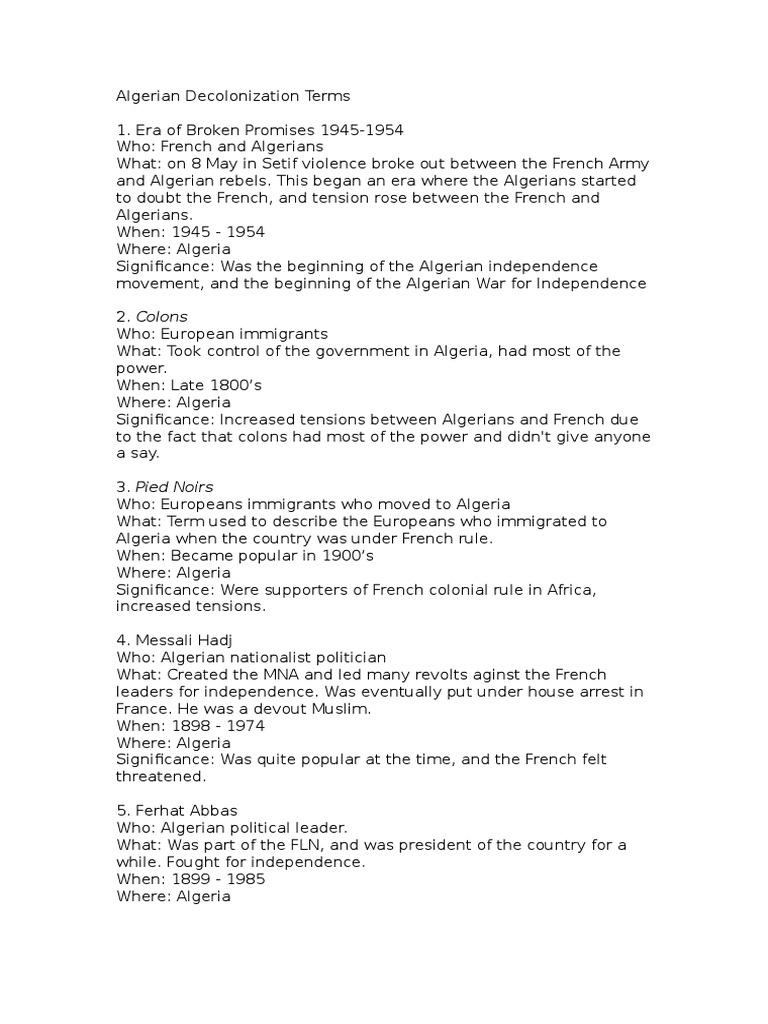 Algerian Decolonisation Terms | PDF | Algeria | Military