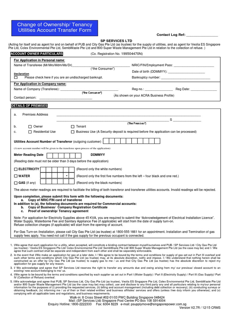 Utilities Account Transfer Form | PDF | Law Of Agency | Fee