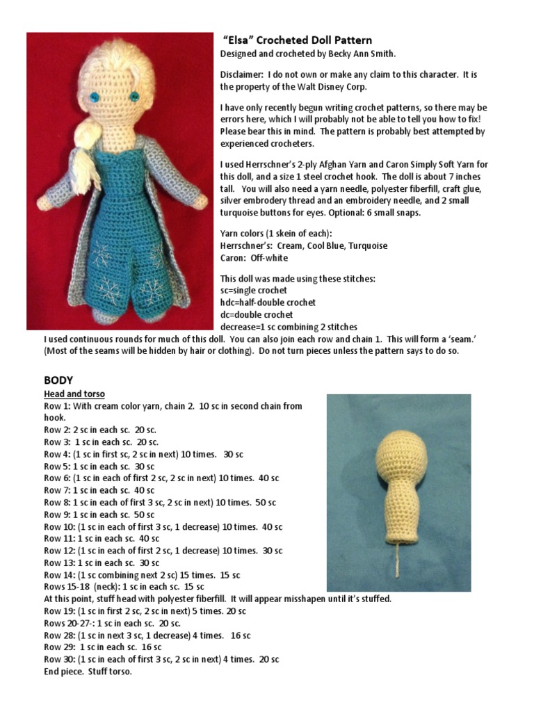 Elsa Crocheted Doll Pattern | PDF | Crochet | Yarn
