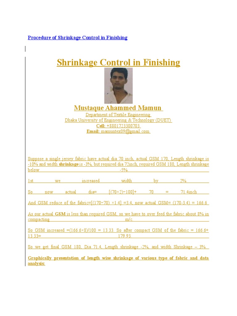 Procedure of Shrinkage Control in Finishing | PDF | Teaching Methods ...