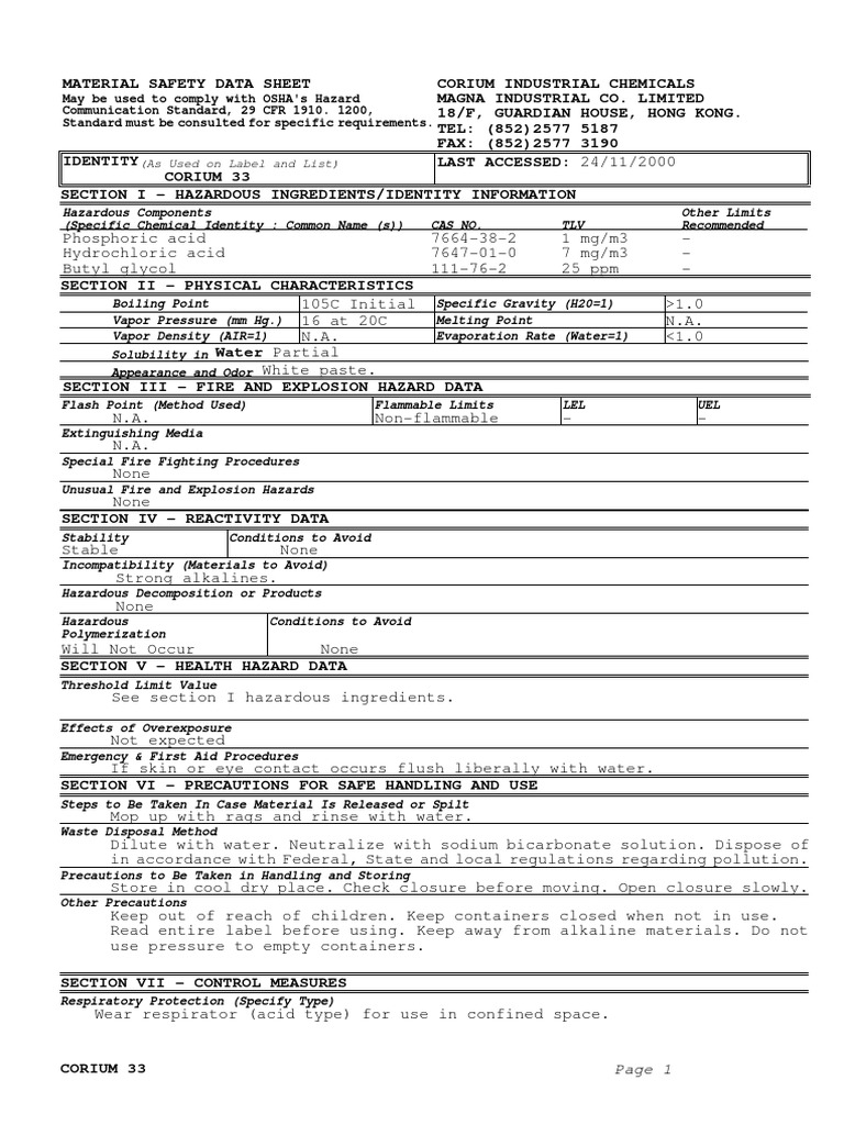 MSDS Full1 | PDF | Personal Protective Equipment | Sodium