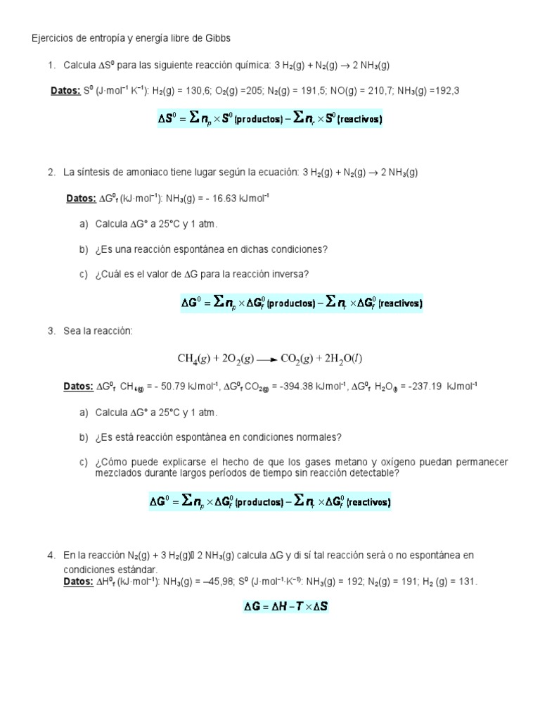 Ejercicios de Entropía y Energía Libre de Gibbs