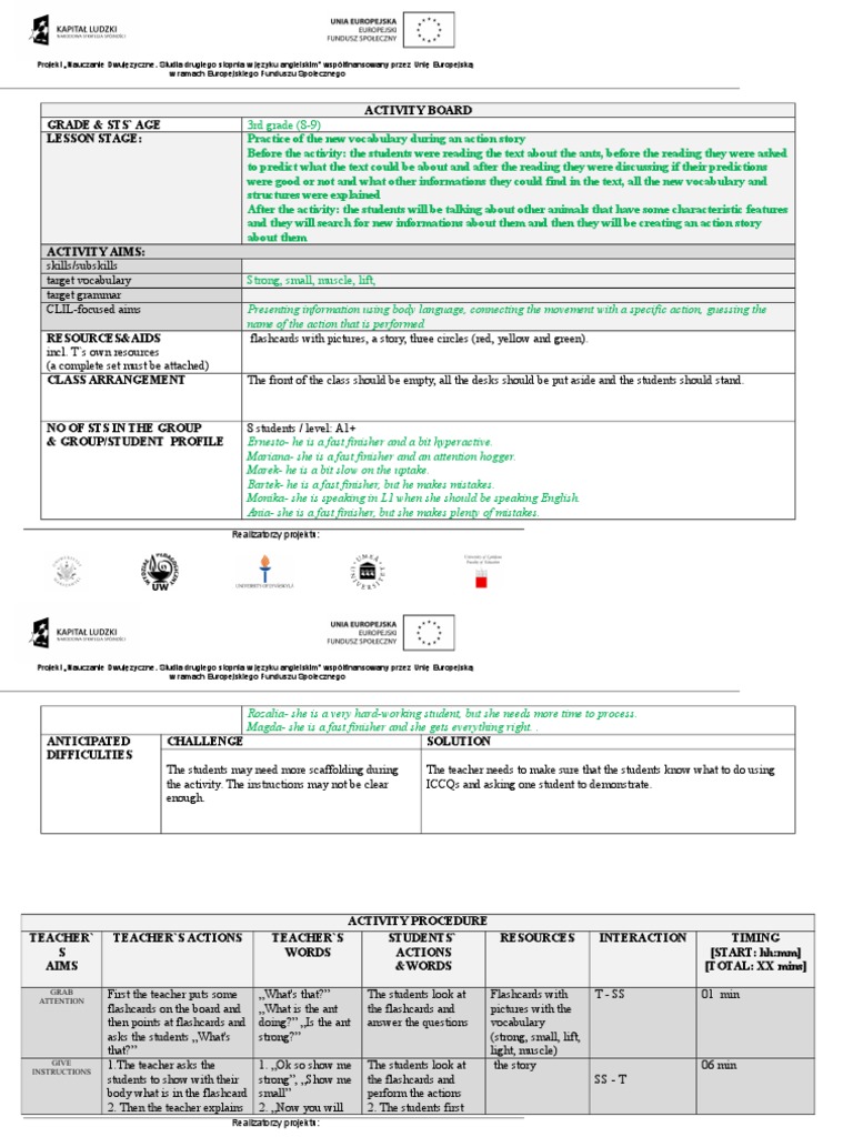 Bilingual Teaching: Vocabulary Action Story Lesson | PDF | Pedagogy ...