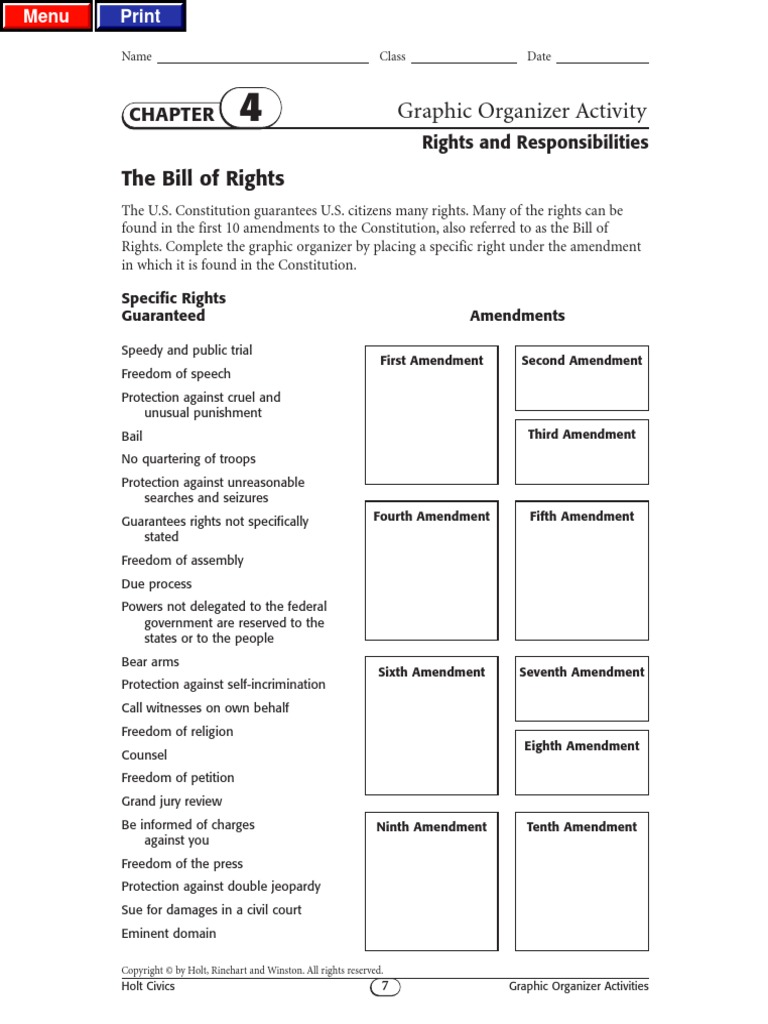 Bill of Rights Graphic Organizer | PDF | United States Bill Of Rights ...