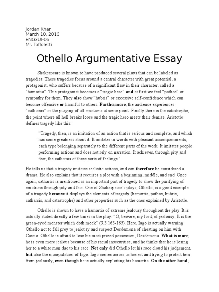 Othello Argumentative Essay | PDF | Iago | Othello