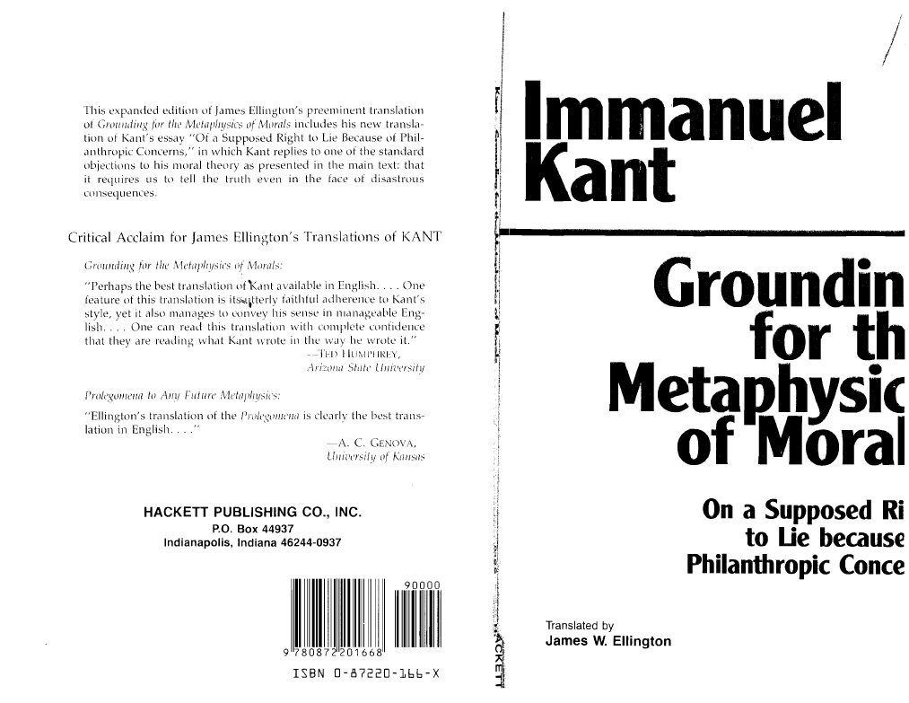 Kant - Groundwork For Metaphysics of Morality | PDF | Immanuel Kant ...