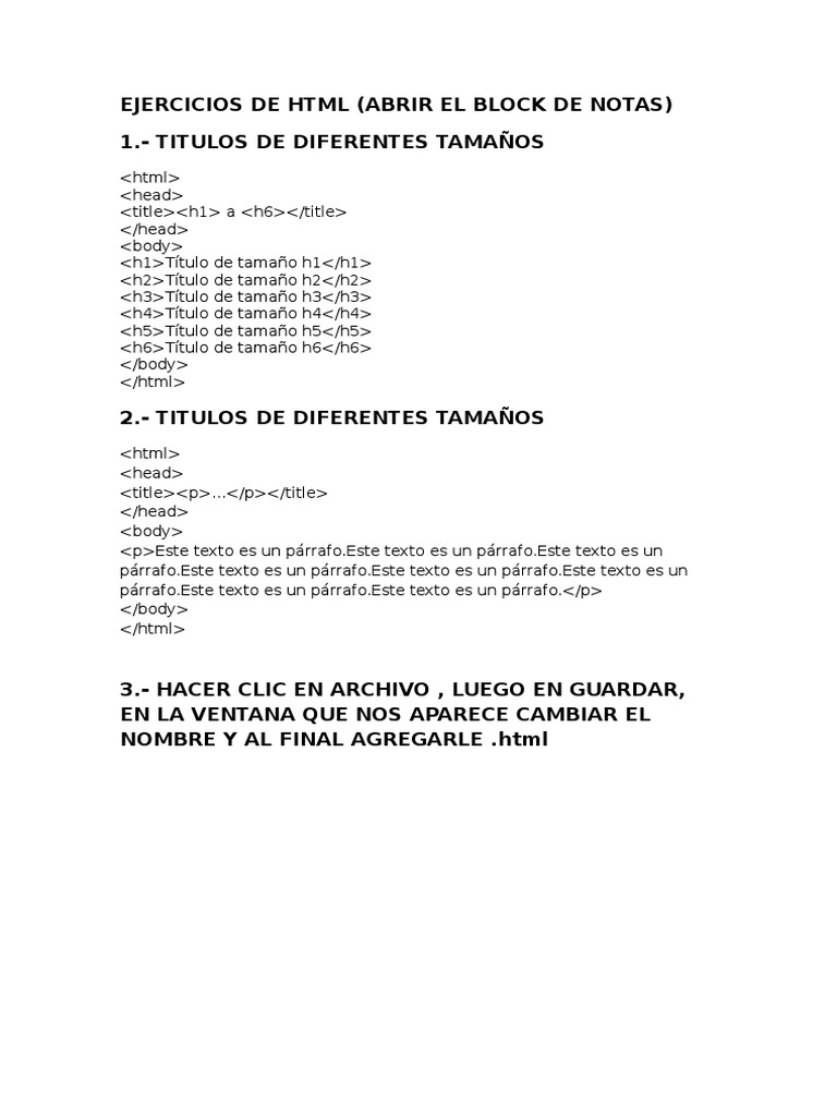 Ejercicios Básicos de HTML | PDF