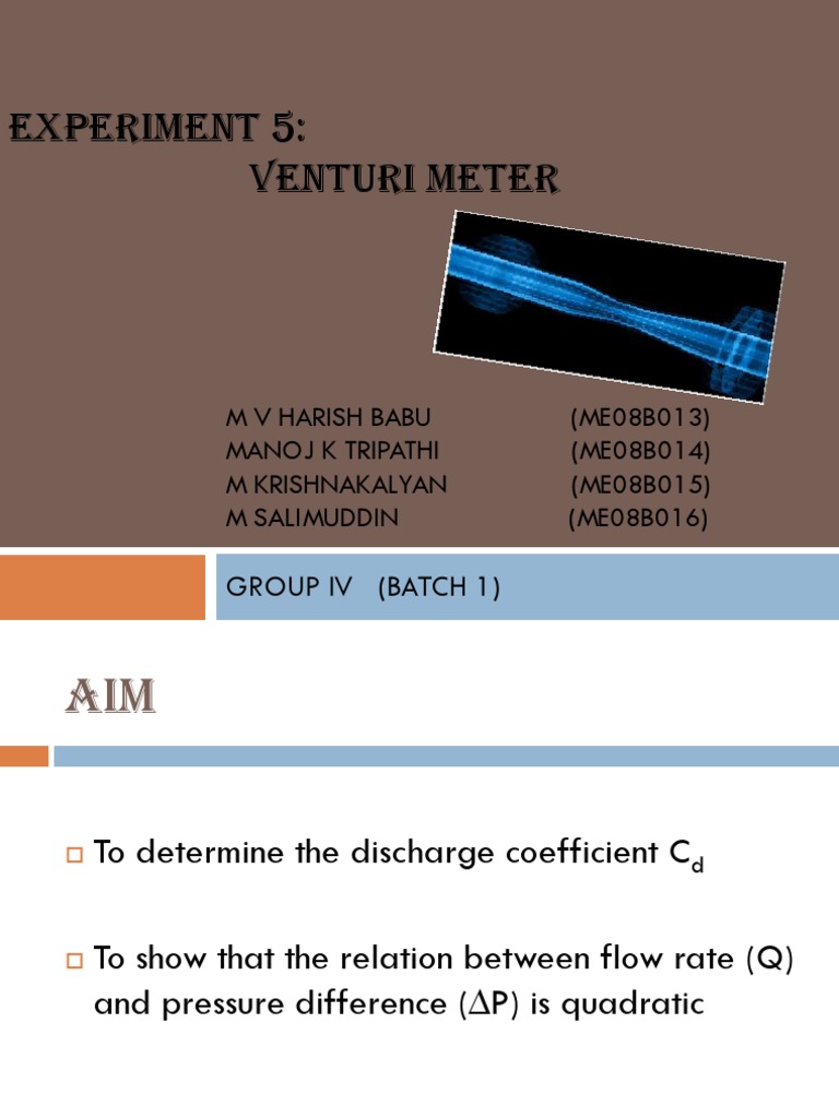 Venturimeter (Discharge Coefficient) | PDF | Fluid Dynamics | Flow ...