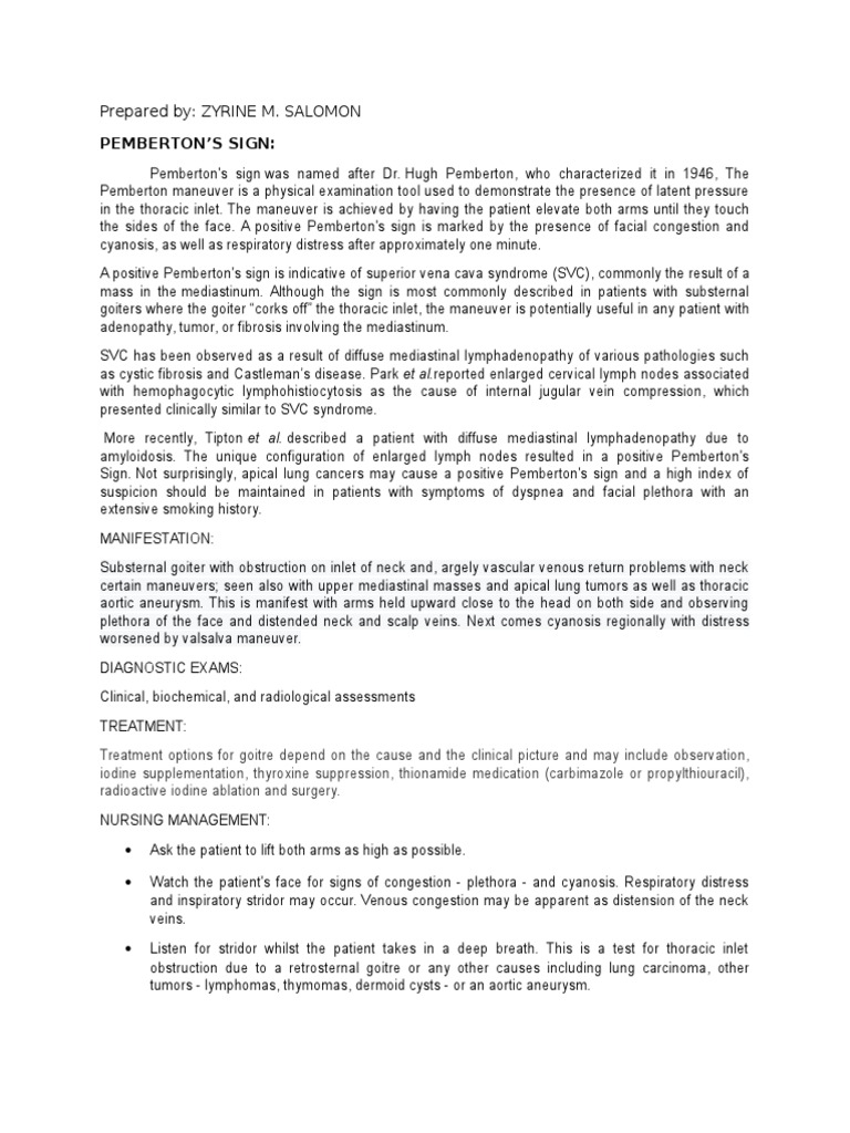 Pemberton Sign | PDF | Medicine | Clinical Medicine